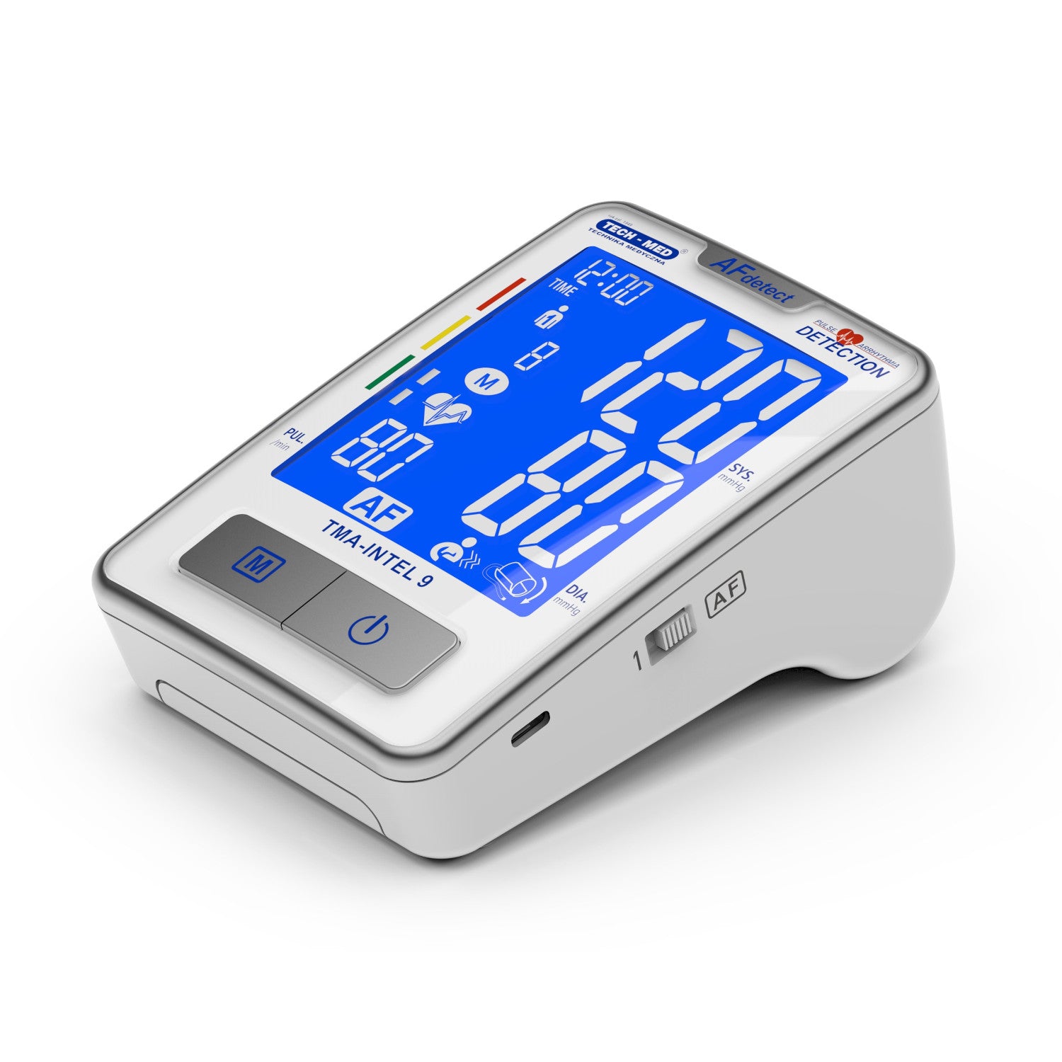 Tech-Med blood pressure monitor, atrial fibrillation detection, LCD di ...