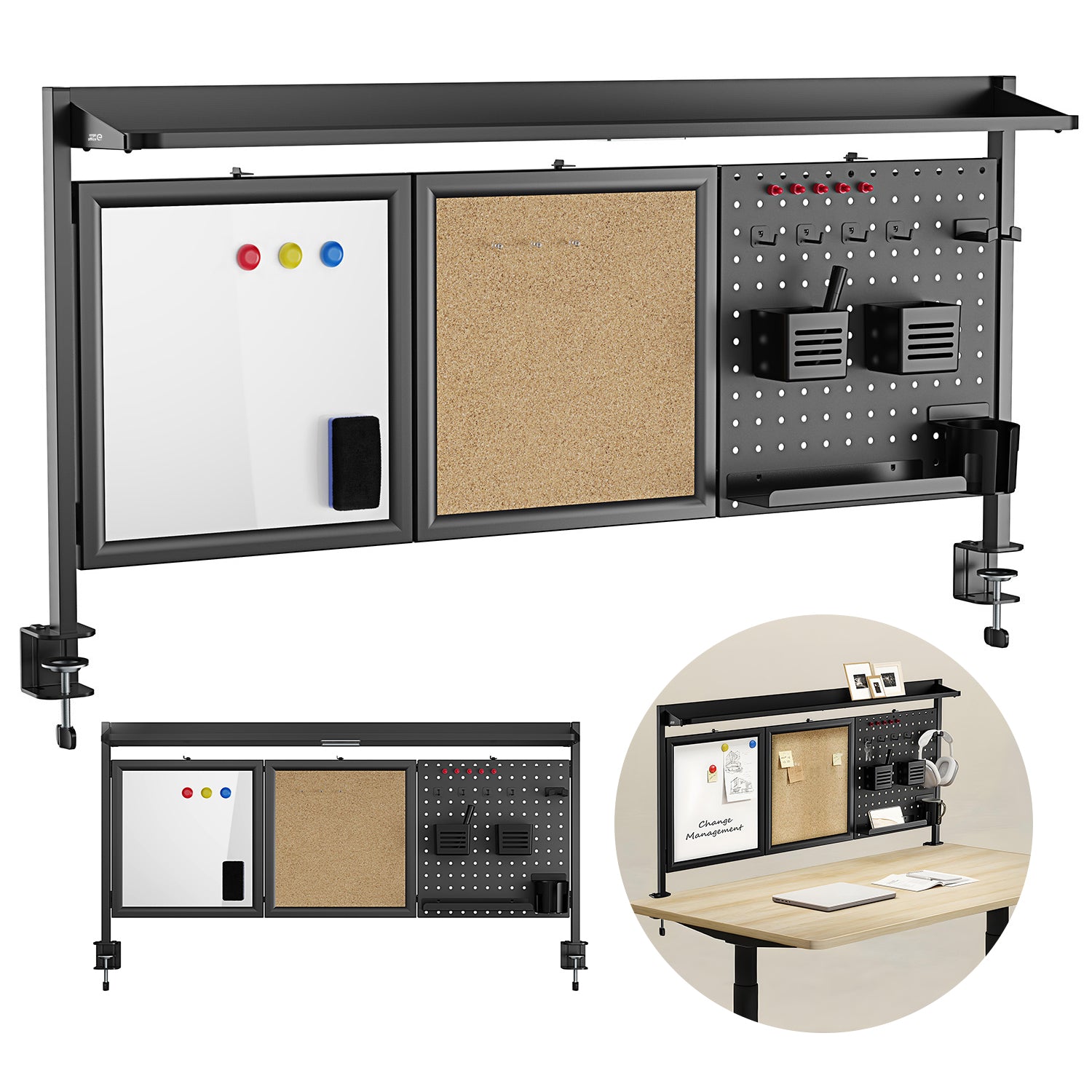 Ergo Office desk divider / organizer, max load 10kg, white and cork bo ...