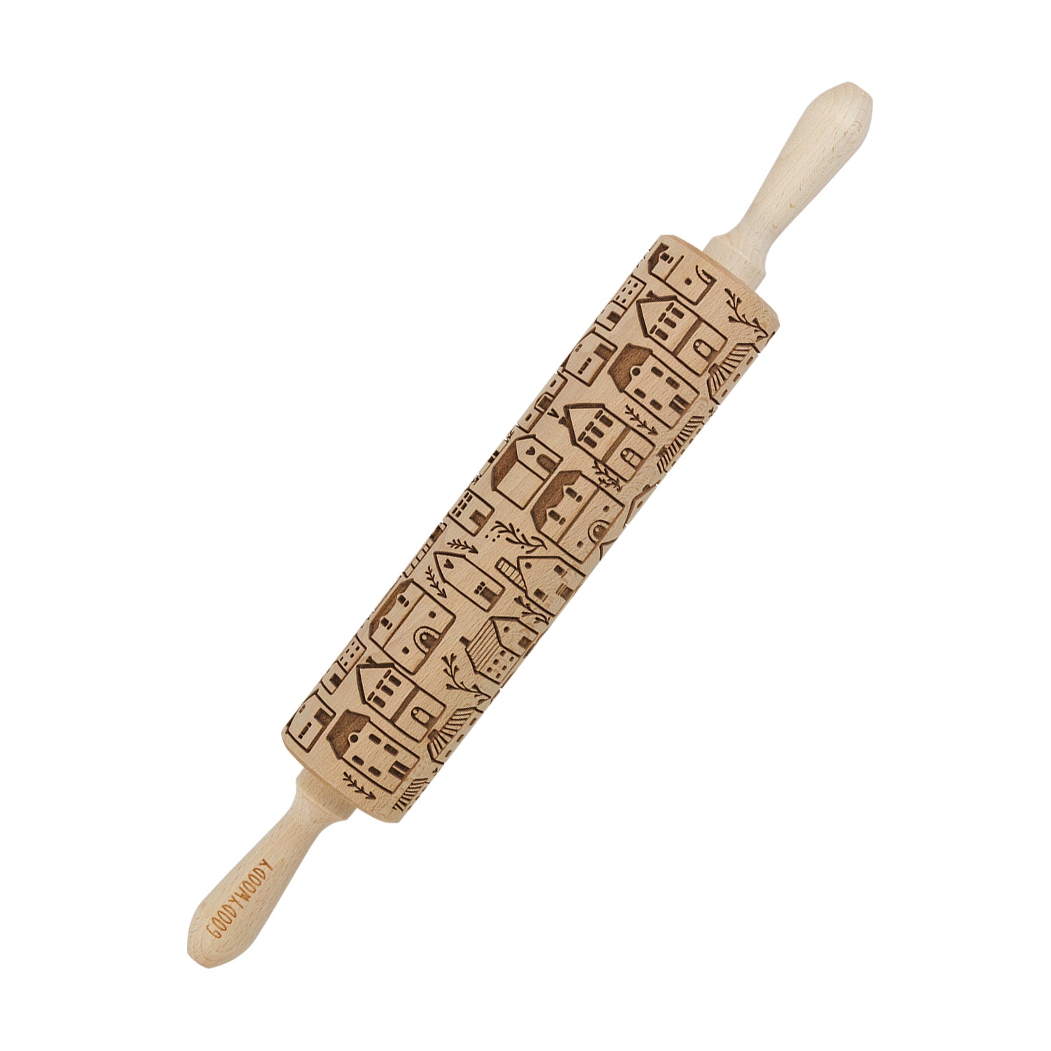 Goody Woody engraved cake roller, 46 cm, beech wood, Scandinavian city ...