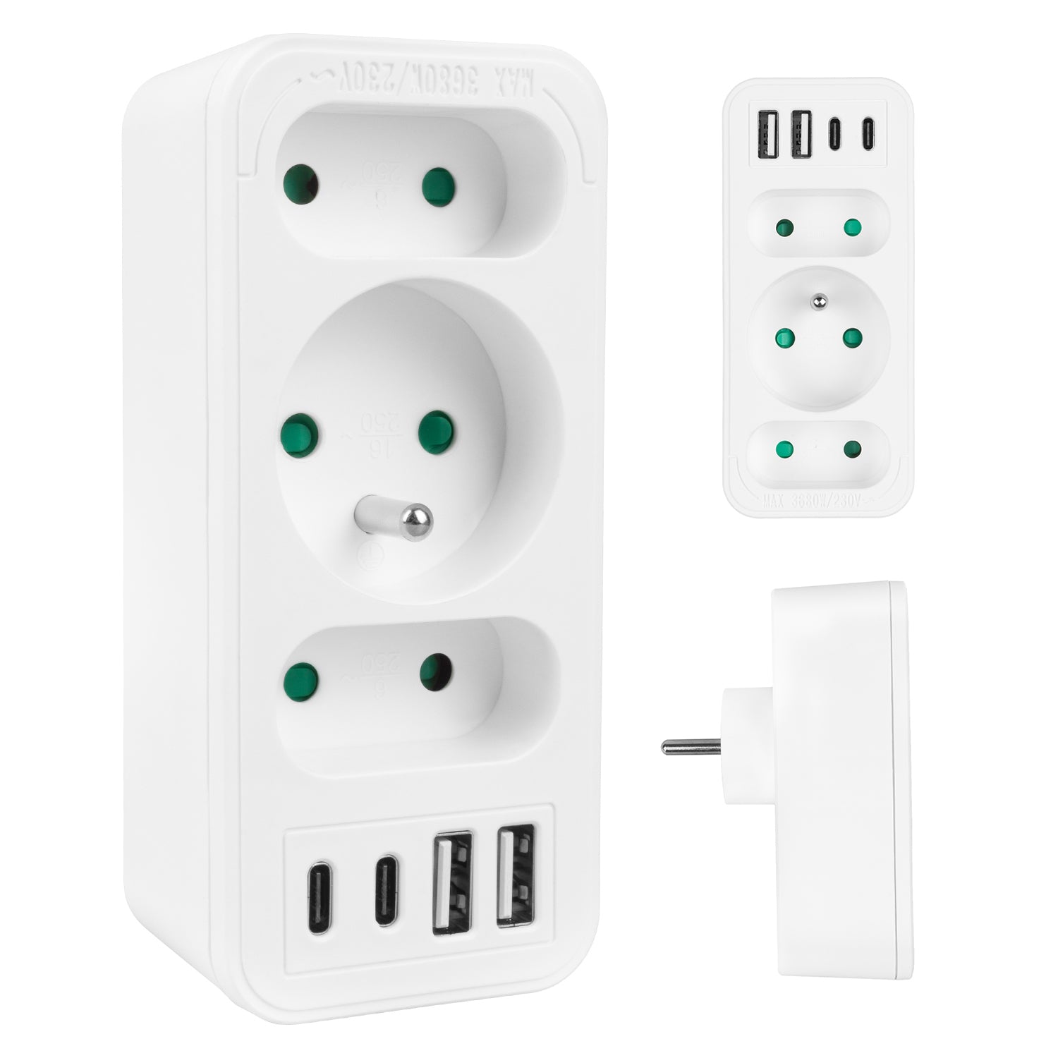 Current socket x3 + 4xUSB Maclean, splitter with 3 sockets, 2xUSB A, 2 ...