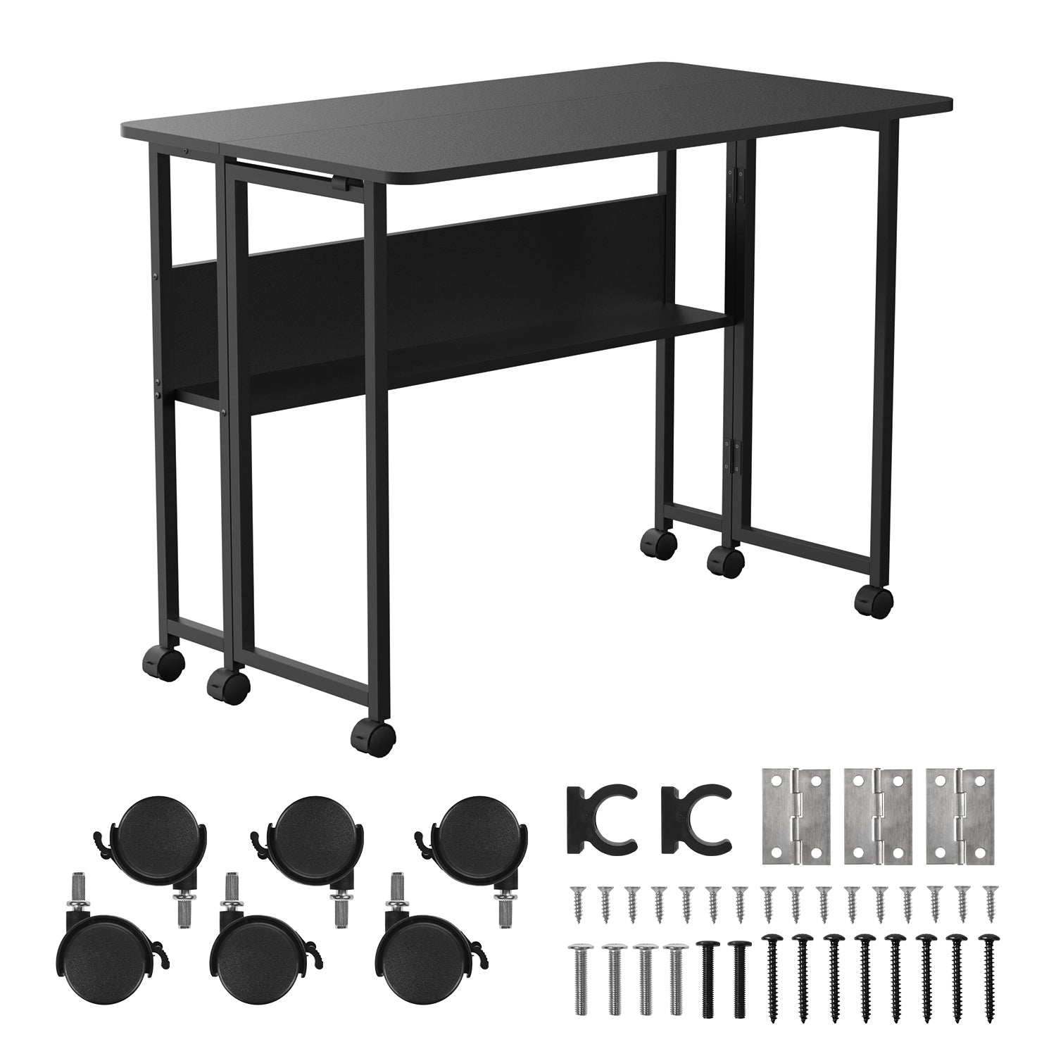 Maclean folding table desk, black, mobile, top 100x58cm, max. 50kg, MC ...