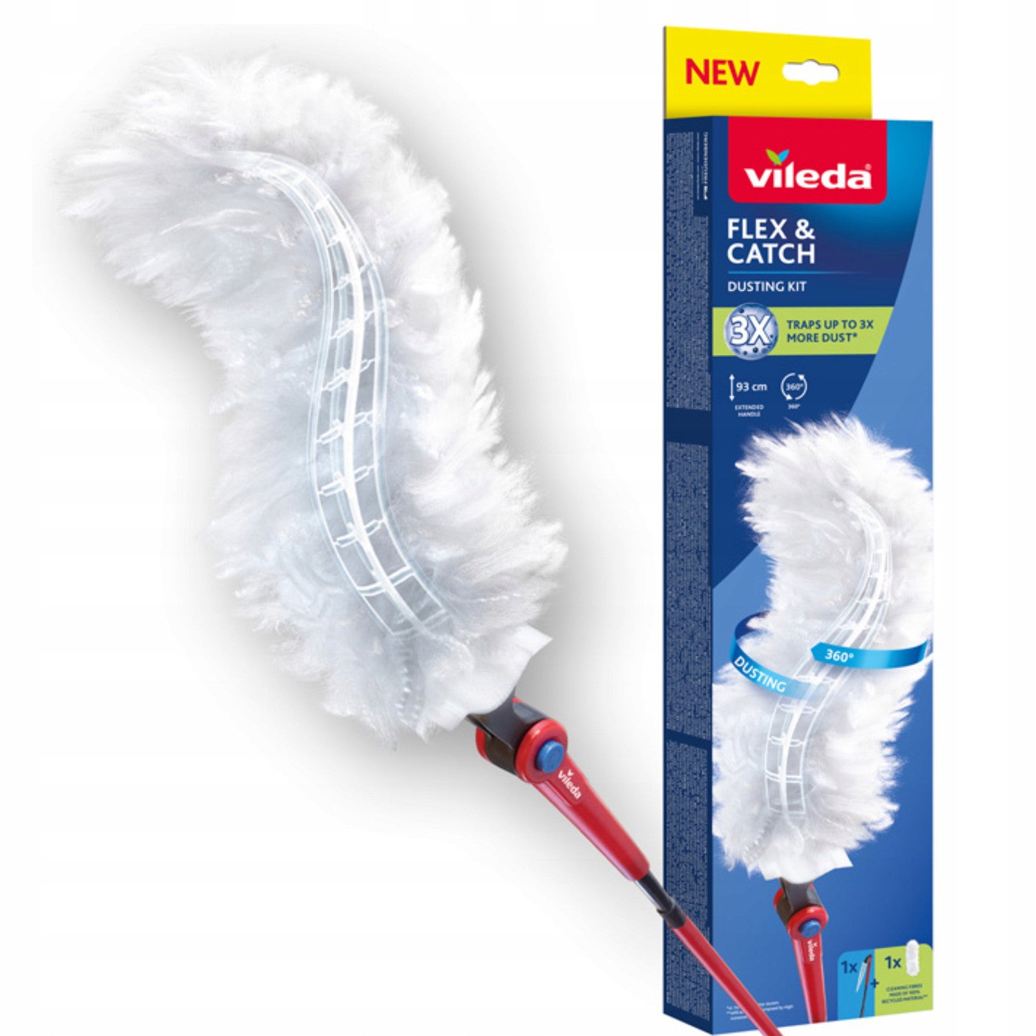 Vileda Flex&Catch dust broom, long handle, 1 refill included, anti-sli ...