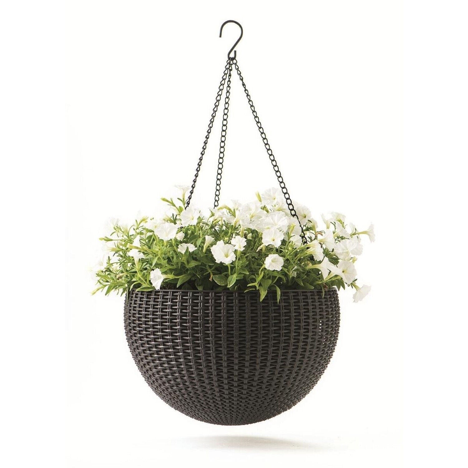Keter Sphere Hanging Round Planter with Chain Brown Flower Pot on a Ch ...