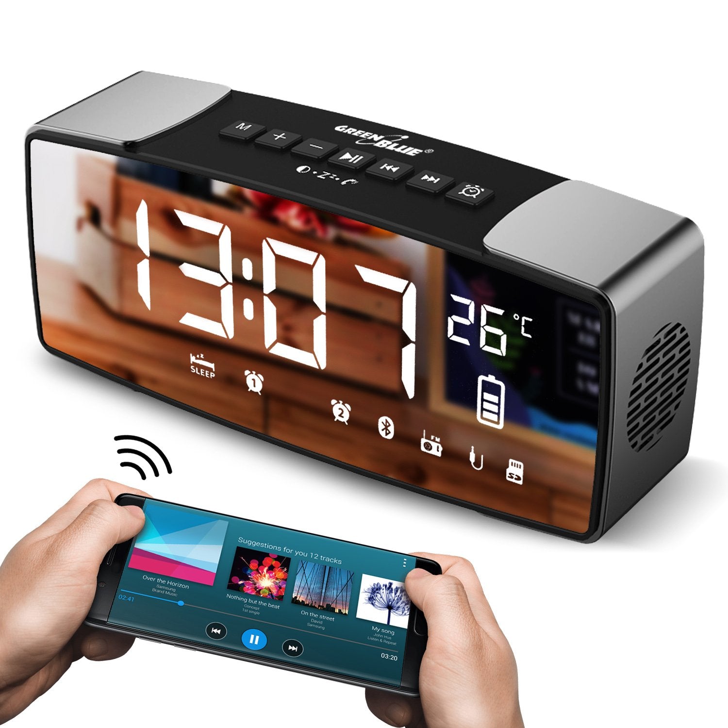 GreenBlue GB200 Bluetooth 4.2 Clock Radio, FM, Aux-in, 6W, Temperature ...