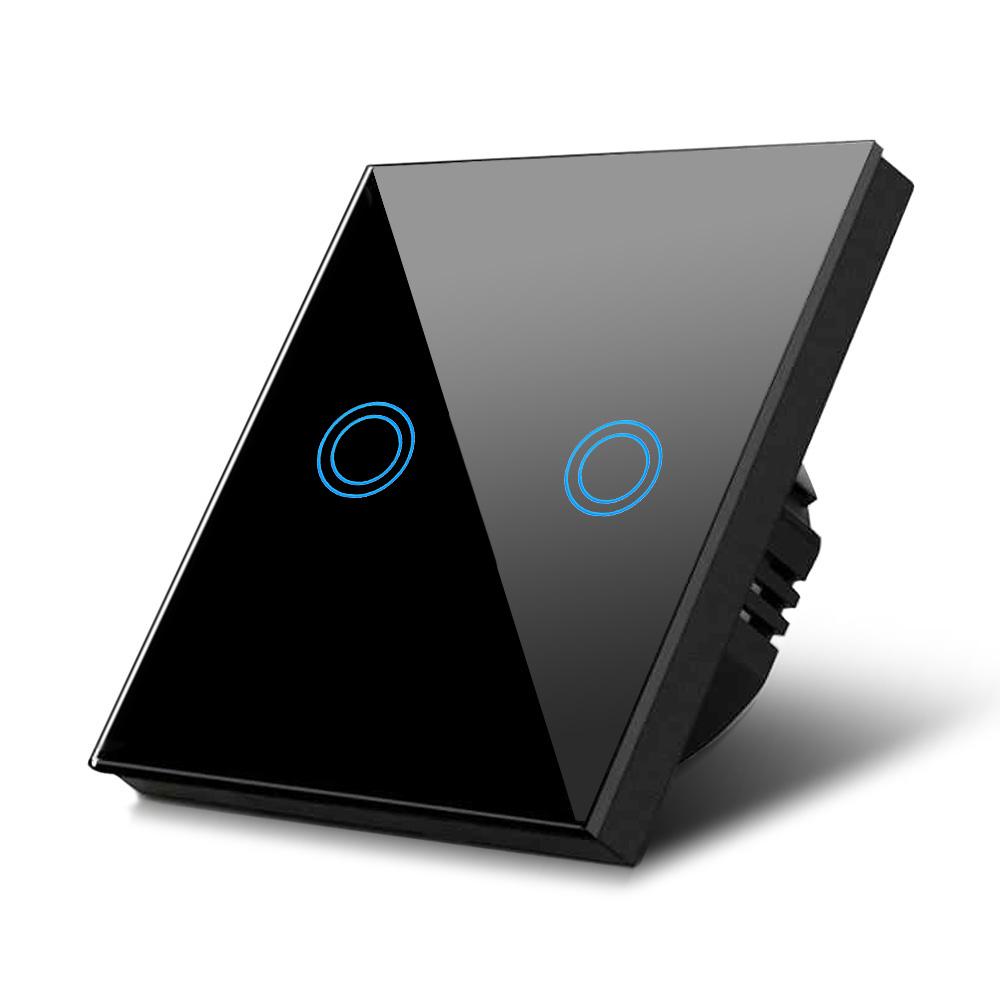 Maclean Energy MCE704B Touch light switch, double, glass, black with r ...