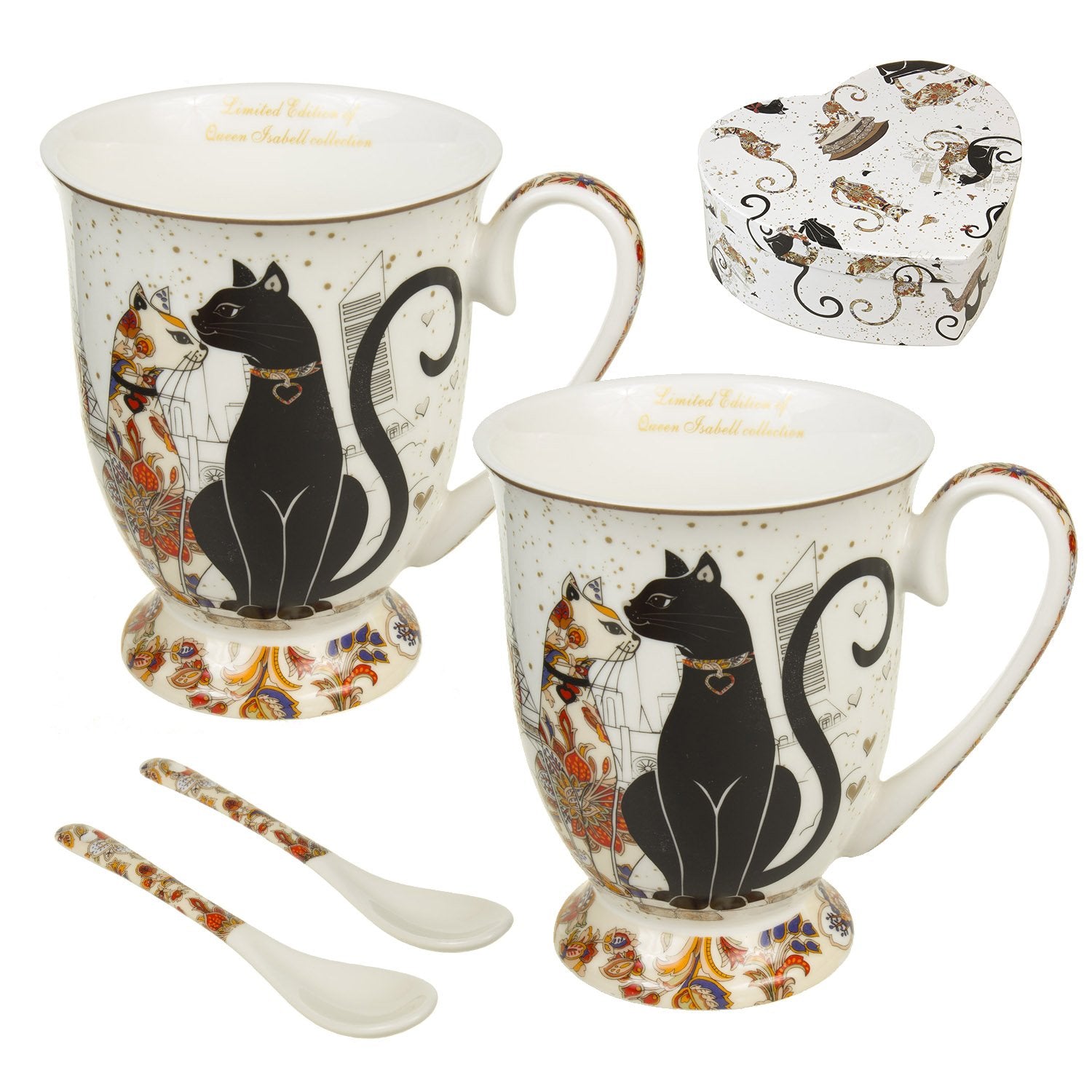 Queen Isabell Set of 2 Cups in a Decorative Heart-Shaped Packaging Cat ...