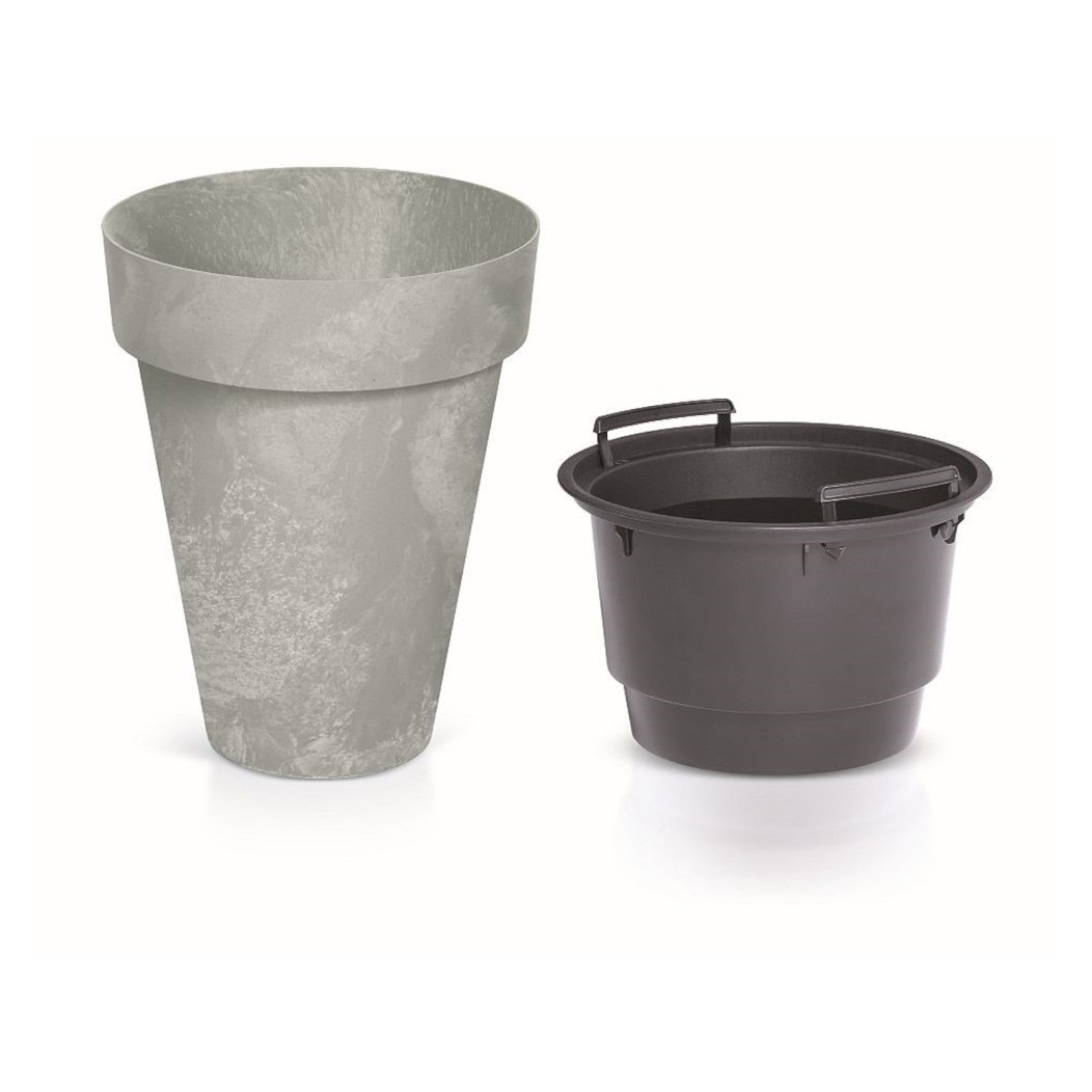 Round flower pot with insert Cube Slim Concrete Effect DCUS280E-422U ...