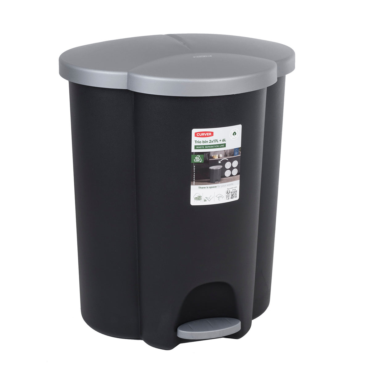 CURVER Waste Rubbish Can 40L Pedal Sorting Garbage Can Waste 3 Compart ...