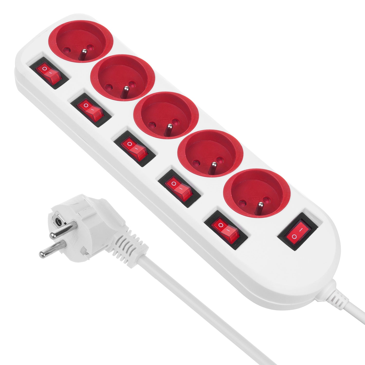 Maclean power strip, 5 socket extension cable, with switches, 250VAC/1 ...