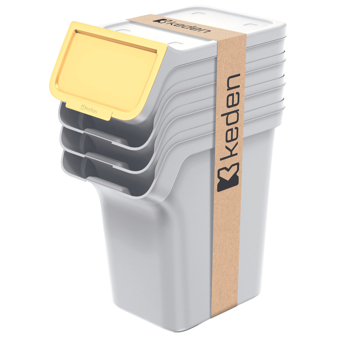 Keden Stackbox 4x 20L Recycling Sorting Waste Bin Set 3-Piece Light Gr ...